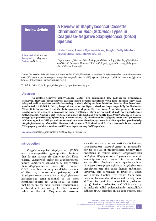 (PDF) A Review of Staphylococcal Cassette Chromosome mec (SCCmec) Types ...