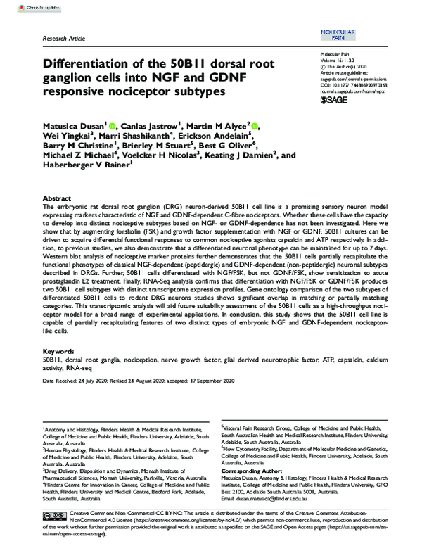 (PDF) Differentiation of the 50B11 dorsal root ganglion cells into NGF ...