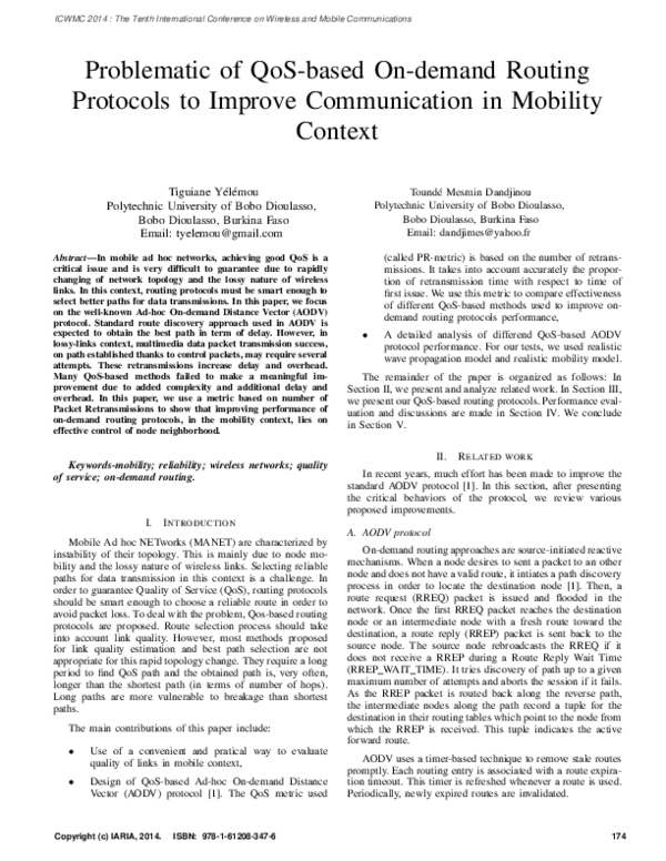 Pdf Problematic Of Qos Based On Demand Routing Protocols To Improve Communication In Mobility