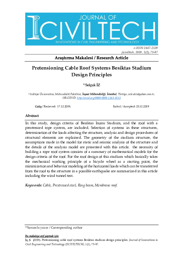 (PDF) Pretensioning Cable Roof Systems Besiktas Stadium Design Principles