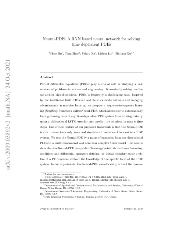 Pdf Neural Pde A Rnn Based Neural Network For Solving Time Dependent