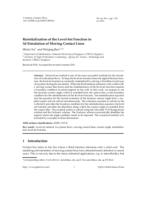 Pdf Reinitialization Of The Level Set Function In 3d Simulation Of
