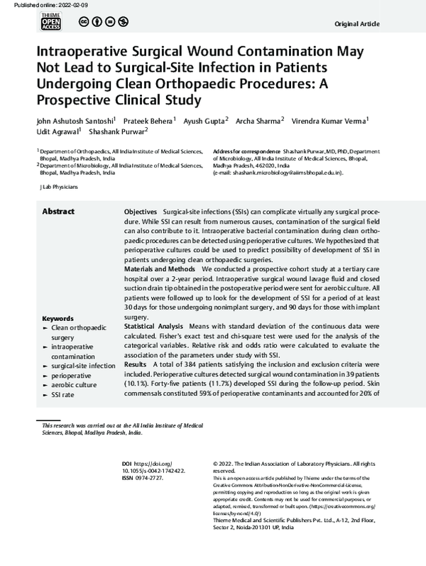(PDF) Intraoperative Surgical Wound Contamination May Not Lead to ...