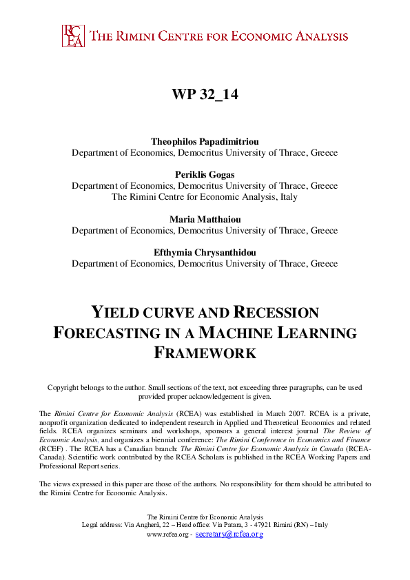 (PDF) Yield Curve and Recession Forecasting in a Machine Learning Framework