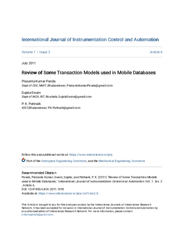 (PDF) Review of Some Transaction Models used in Mobile Databases