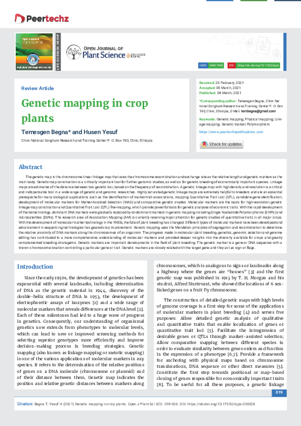 (PDF) Genetic mapping in crop plants