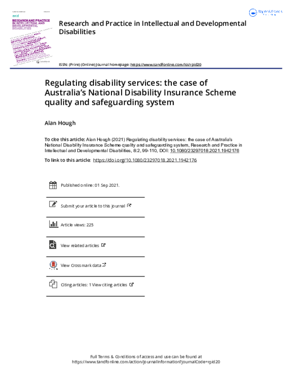 (PDF) Regulating disability services: the case of Australia’s National Disability Insurance ...