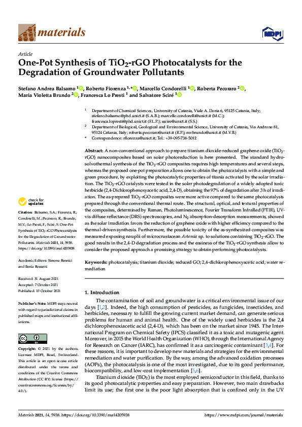 (PDF) One-Pot Synthesis of TiO2-rGO Photocatalysts for the Degradation ...