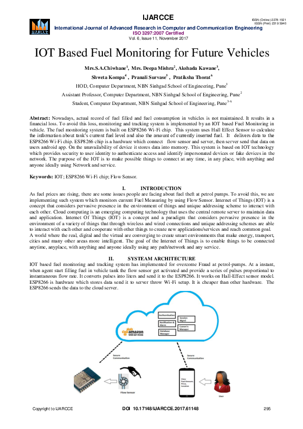 (PDF) IOT Based Fuel Monitoring for Future Vehicles