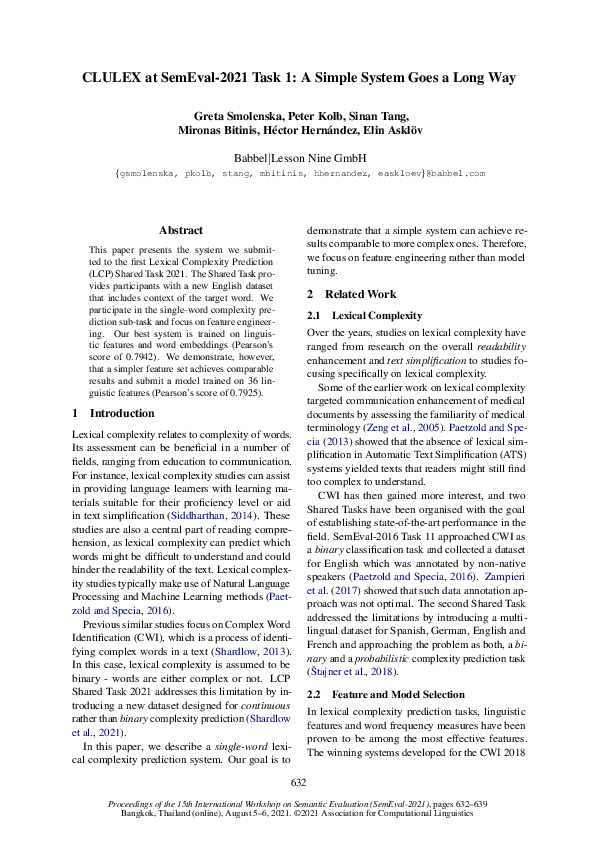 Pdf Clulex At Semeval 2021 Task 1 A Simple System Goes A Long Way Sinan Tang