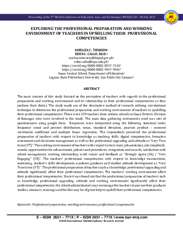 (PDF) Exploring the Professional Preparation and Working Environment of ...