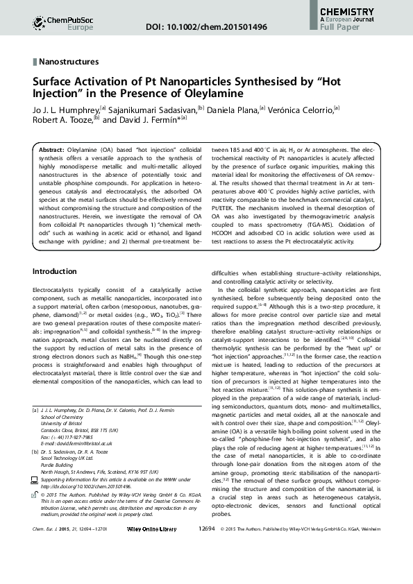 (PDF) Surface Activation of Pt Nanoparticles Synthesised by "Hot ...