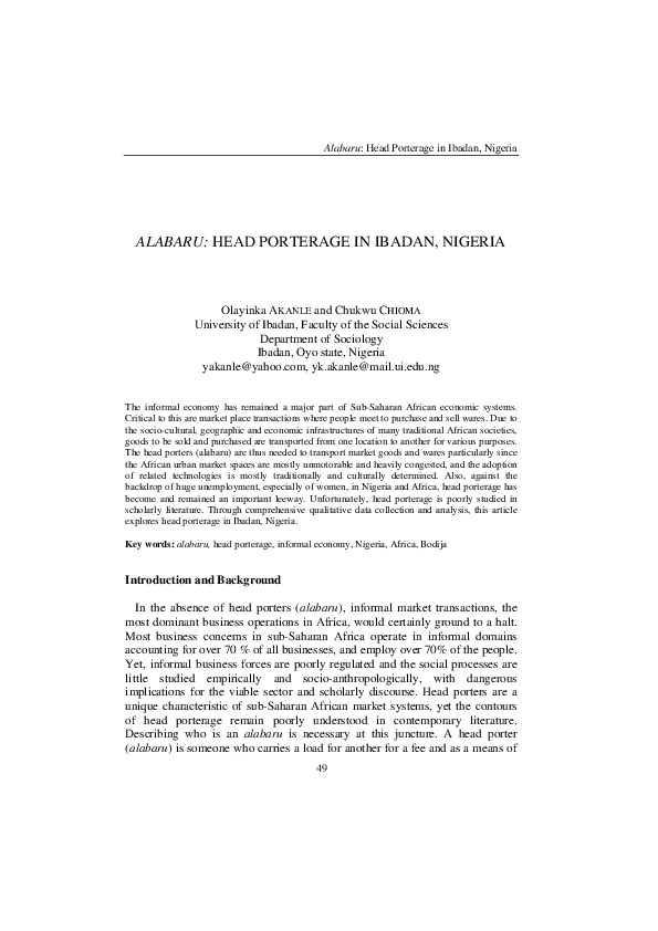 (PDF) Alabaru: Head Porterage in Ibadan, Nigeria