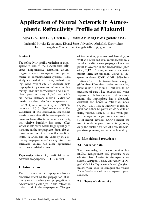 (PDF) Neural Network Estimation of Atmospheric Refractivity in Makurdi