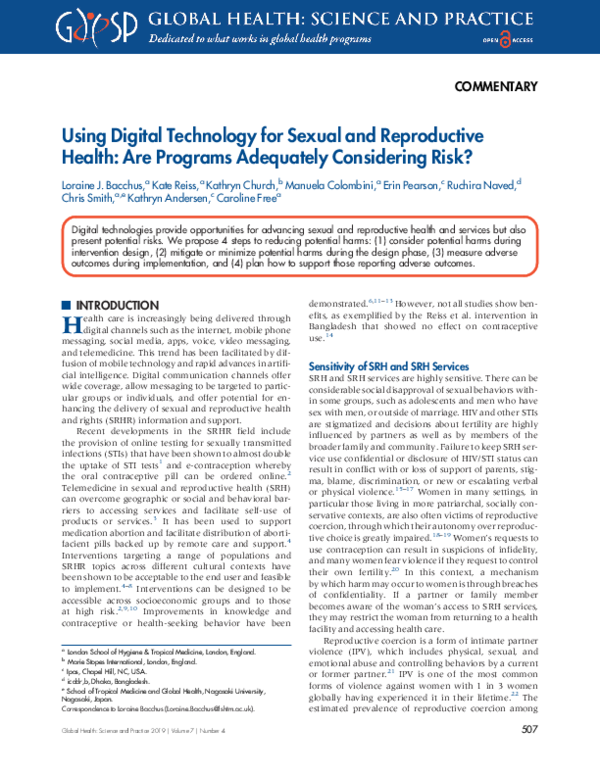 (PDF) Using Digital Technology for Sexual and Reproductive Health: Are ...