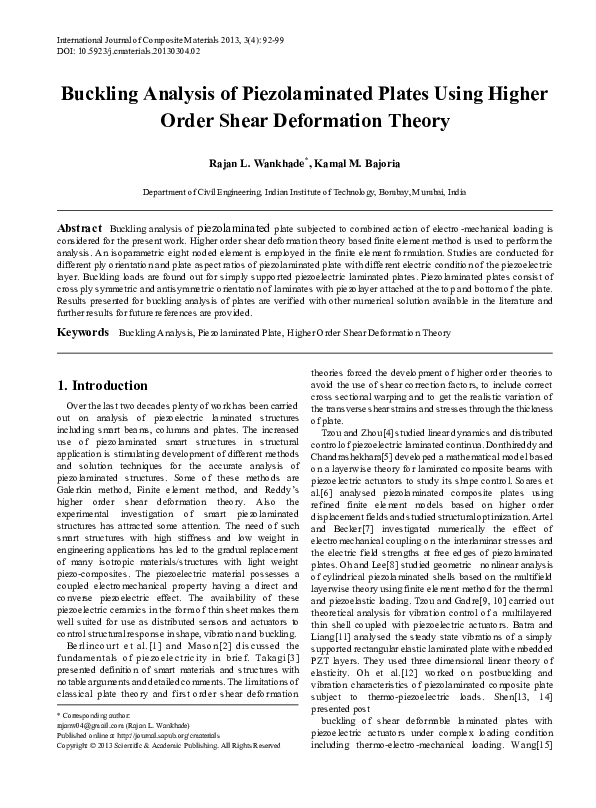 Pdf Large Deformation Analysis Of Piezolaminated Smart Structures Using Higher Order Shear