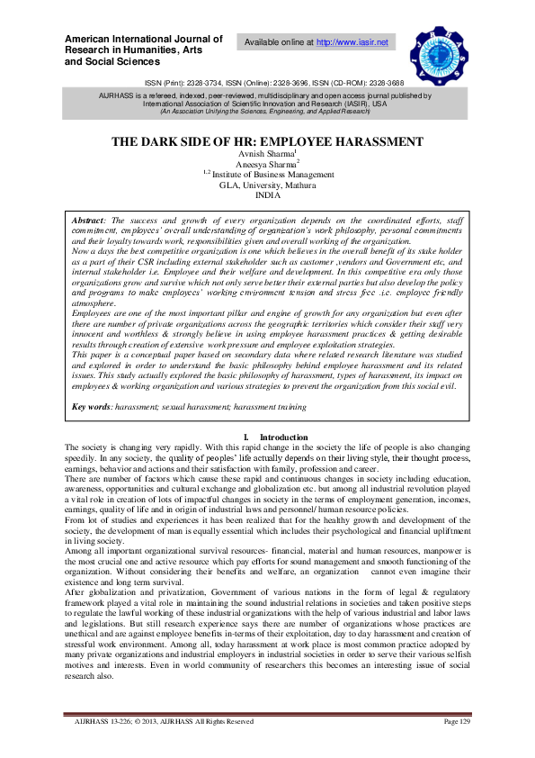 (PDF) The Dark Side of HR: Employee Harassment