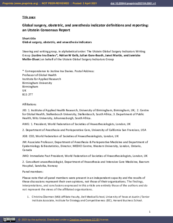(PDF) Global Surgery, Obstetric, and Anesthesia Indicator Definitions ...