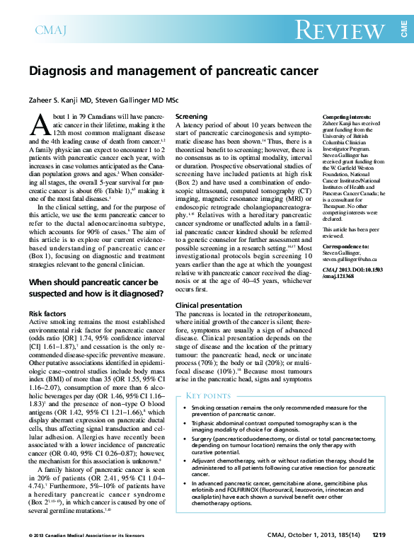 (PDF) Diagnosis and management of pancreatic cancer