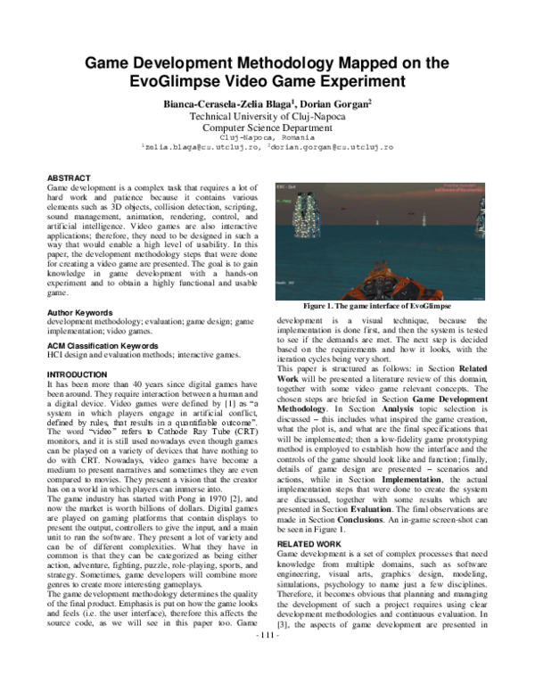 (PDF) Game Development Methodology Mapped on the EvoGlimpse Video Game ...