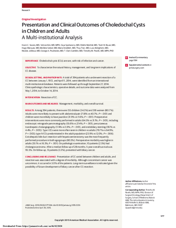 (PDF) Presentation and Clinical Outcomes of Choledochal Cysts in Children and Adults