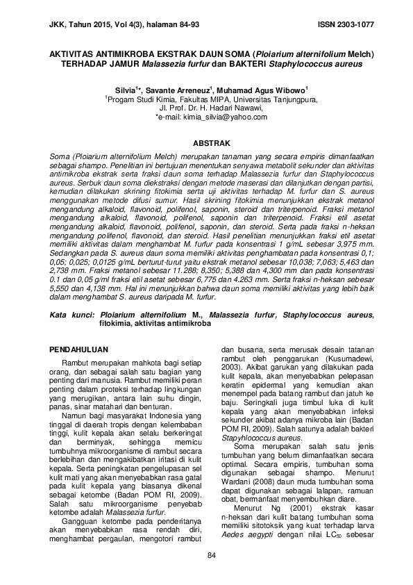 (PDF) AKTIVITAS ANTIMIKROBA EKSTRAK DAUN SOMA (Ploiarium alternifolium ...