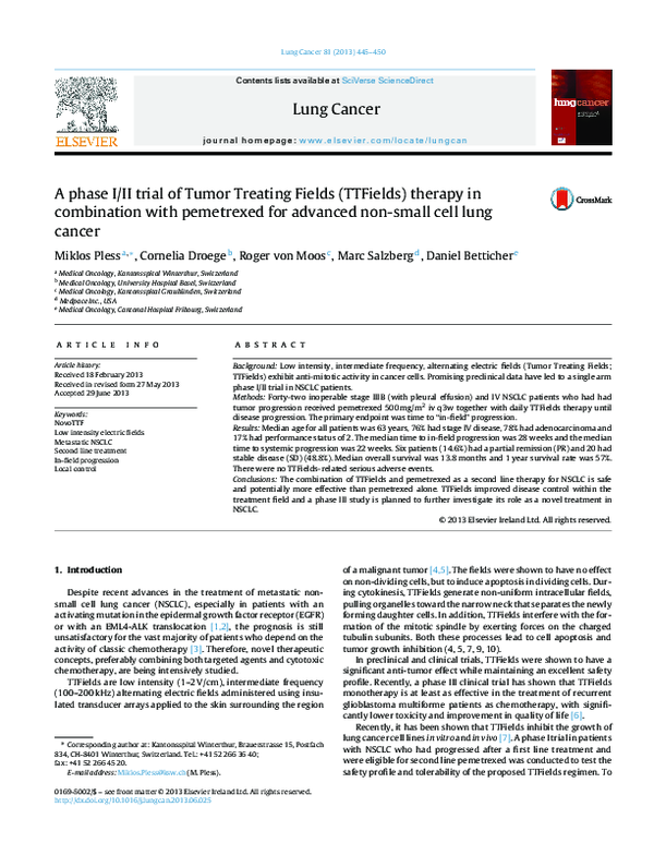 (PDF) A phase I/II trial of Tumor Treating Fields (TTFields) therapy in ...