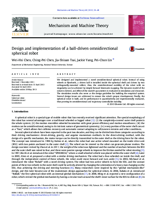 Pdf Design And Implementation Of A Ball Driven Omnidirectional Spherical Robot