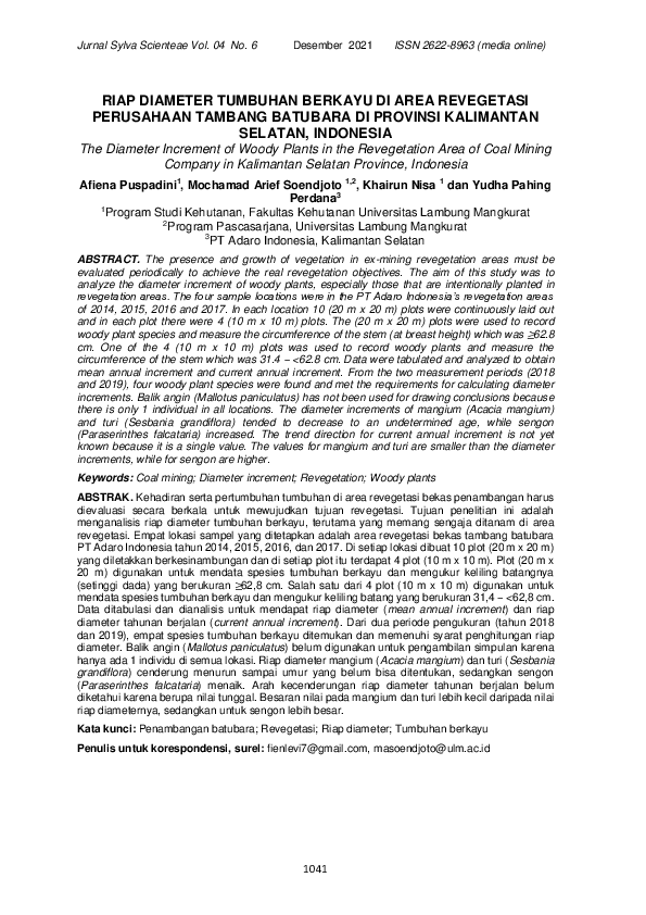 (PDF) Riap Diameter Tumbuhan Berkayu DI Area Revegetasi Perusahaan ...