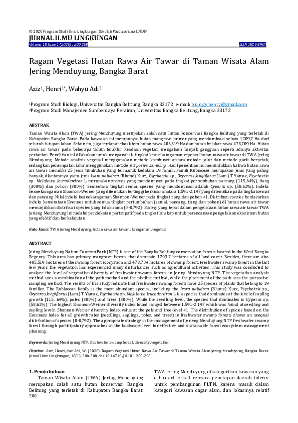 (PDF) Ragam Vegetasi Hutan Rawa Air Tawar di Taman Wisata Alam Jering ...