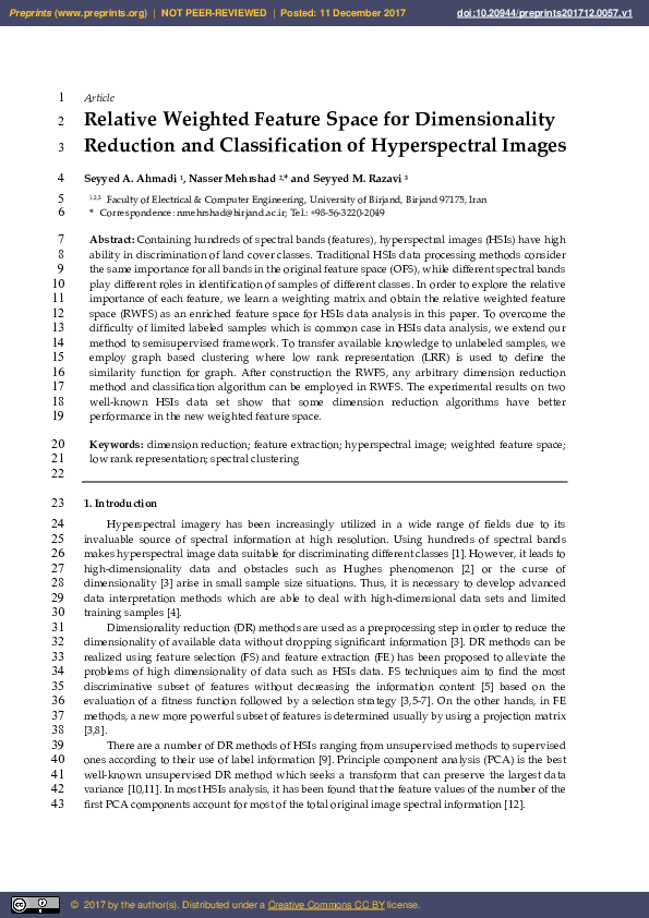 (PDF) Relative Weighted Feature Space for Dimensionality Reduction and Classification of ...