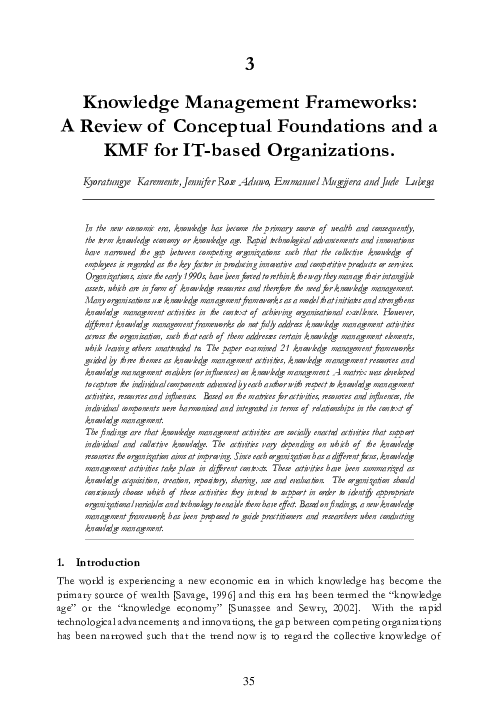 (PDF) 3 Knowledge Management Frameworks: A Review of Conceptual Foundations and a KMF for IT ...