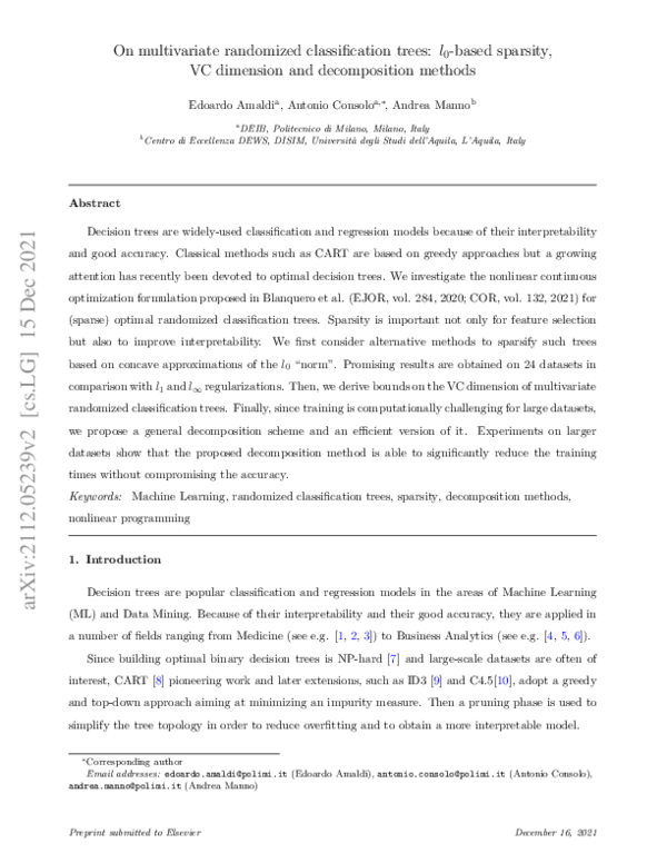 (PDF) On multivariate randomized classification trees: l0-based sparsity, VC dimension and ...