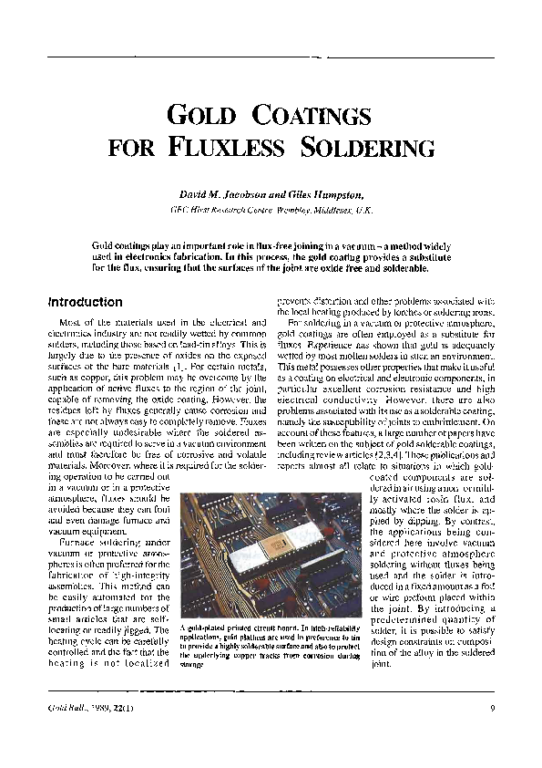 (PDF) Gold coatings for fluxless soldering