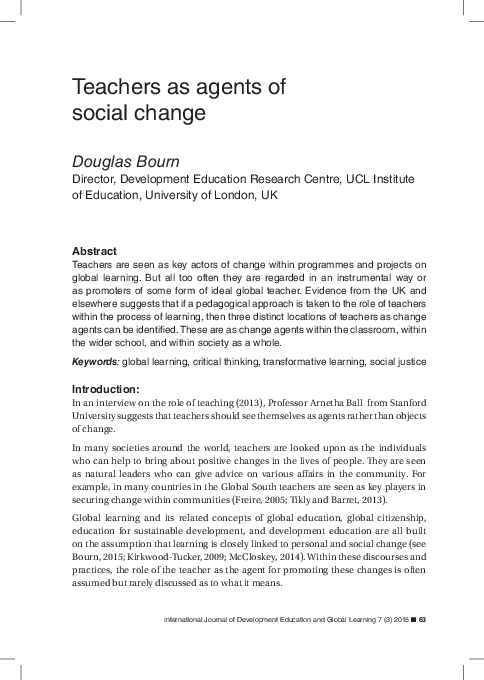 (PDF) Teachers as agents of social change