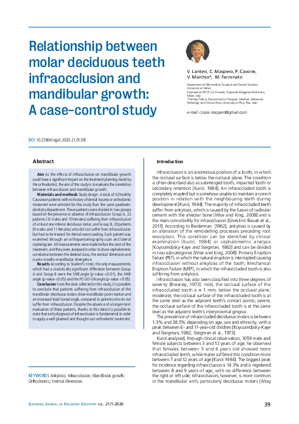 (PDF) Relationship between molar deciduous teeth infraocclusion and ...