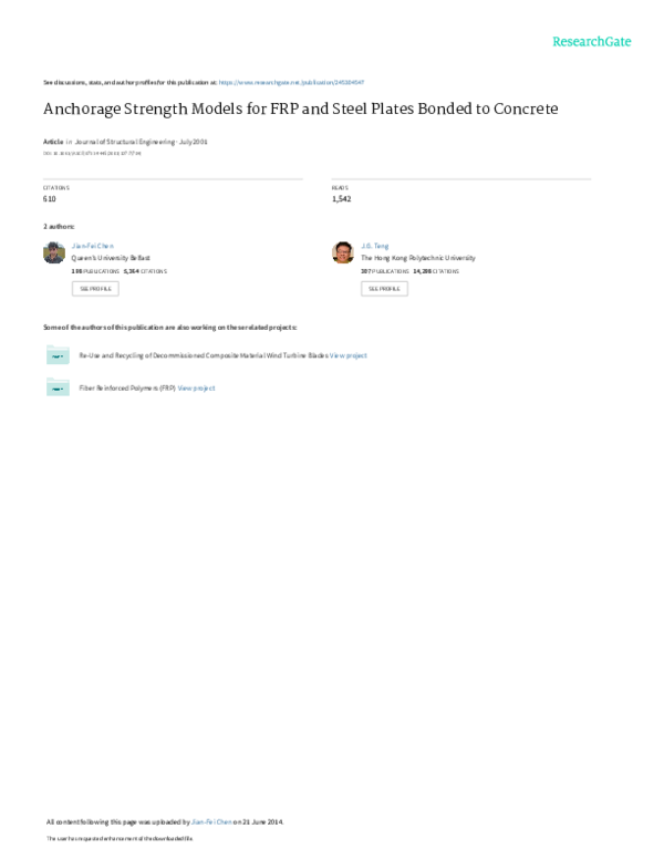 (PDF) Anchorage Strength Models for FRP and Steel Plates Bonded to Concrete