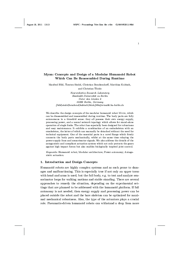 (PDF) Myon: Concepts and Design of a Modular Humanoid Robot Which Can ...
