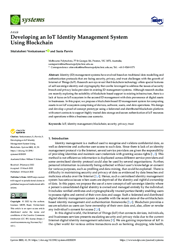 (PDF) Developing an IoT Identity Management System Using Blockchain