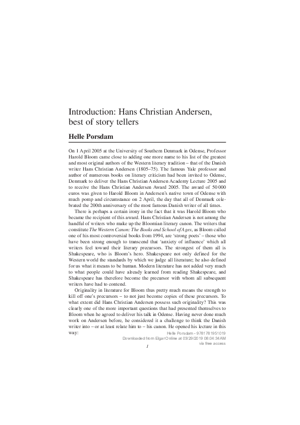 (PDF) Introduction: Hans Christian Andersen, Best of Story Tellers