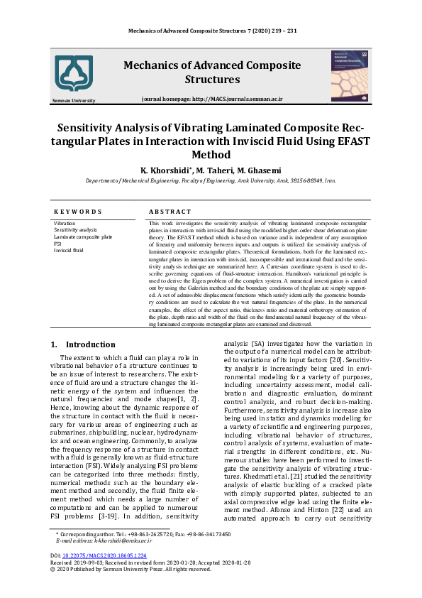 Pdf Sensitivity Analysis Of The Vibrating Laminated Composite Rectangular Plates In