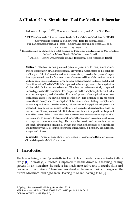 (PDF) A Clinical Case Simulation Tool for Medical Education