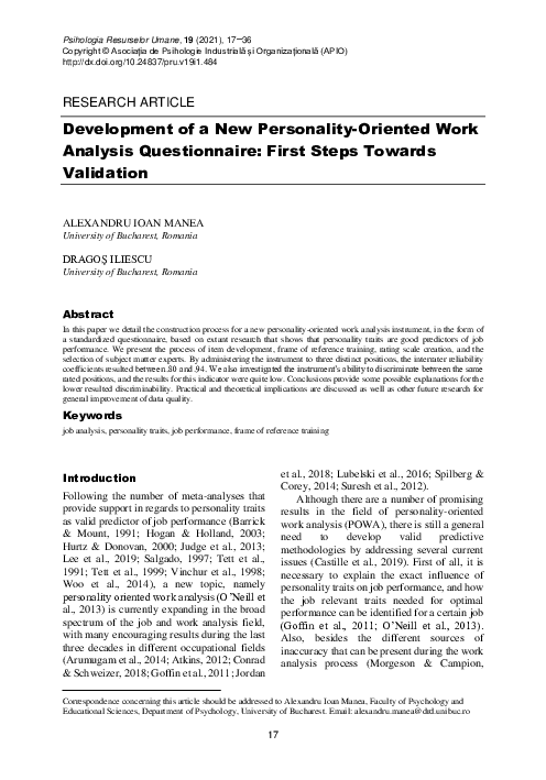 (PDF) Development of a New Personality-Oriented Work Analysis ...