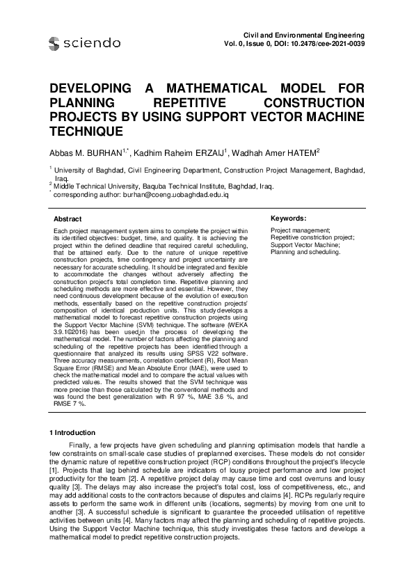 (PDF) Developing A Mathematical Model for Planning Repetitive Construction Projects By Using ...