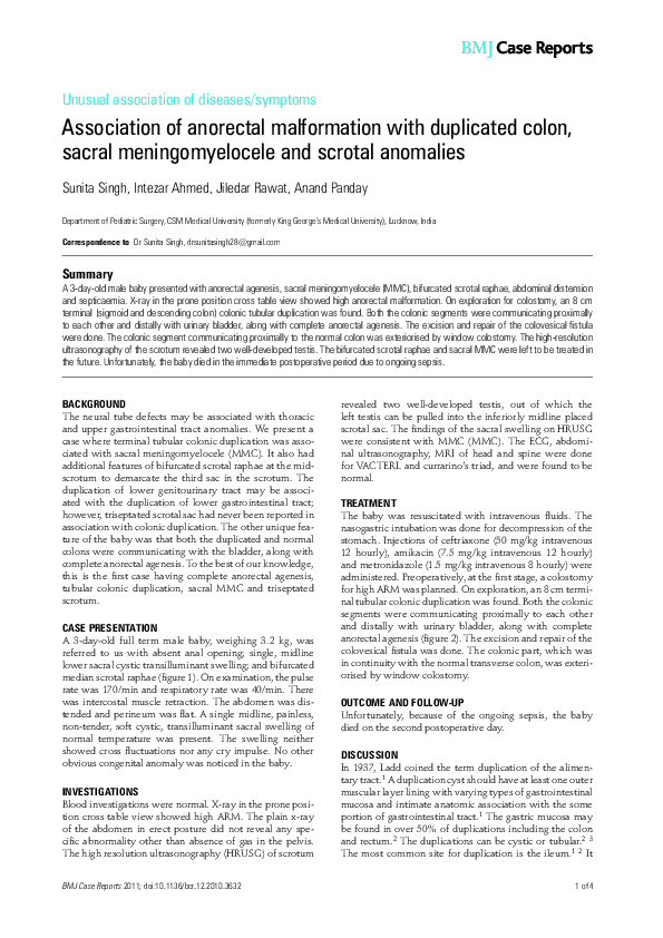 (PDF) Association of anorectal malformation with duplicated colon ...