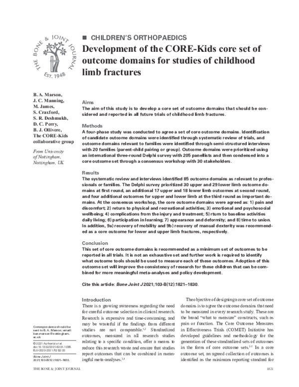 (PDF) Development of the CORE-Kids core set of outcome domains for ...