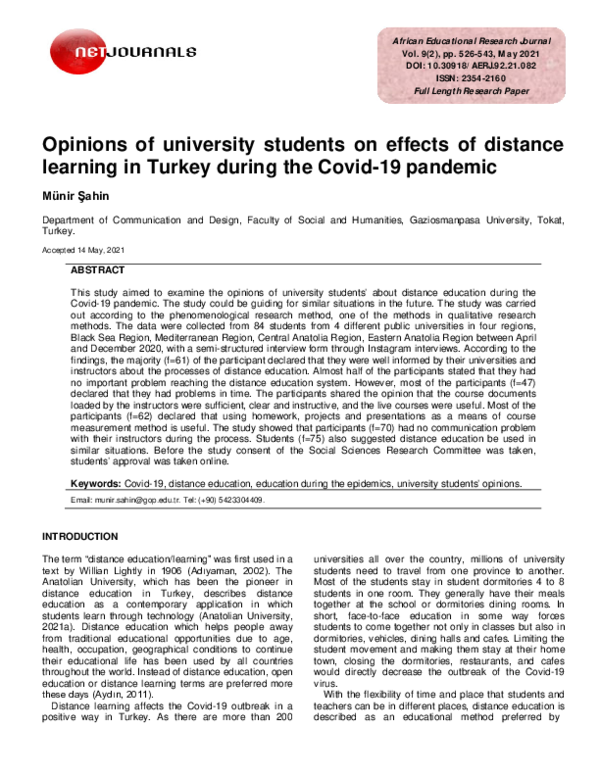 (PDF) Opinions of university students on effects of distance learning ...