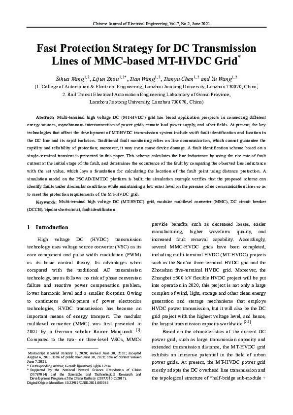 (PDF) Fast protection strategy for DC transmission lines of MMC-based MT-HVDC grid | Morgan zhou ...