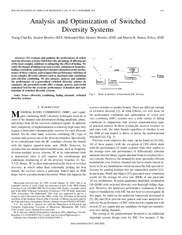 (PDF) Analysis and optimization of switched diversity systems