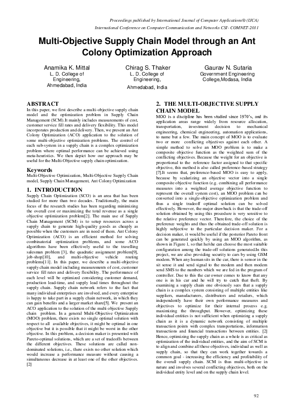 (PDF) Multi-Objective Supply Chain Model through an Ant Colony Optimization Approach